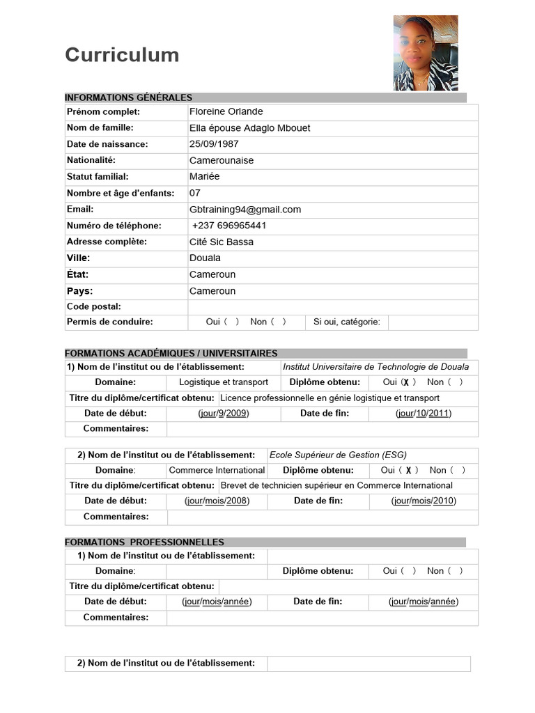 Curriculum Vitae de Floreine Orlande | PDF | Évolution de carrière