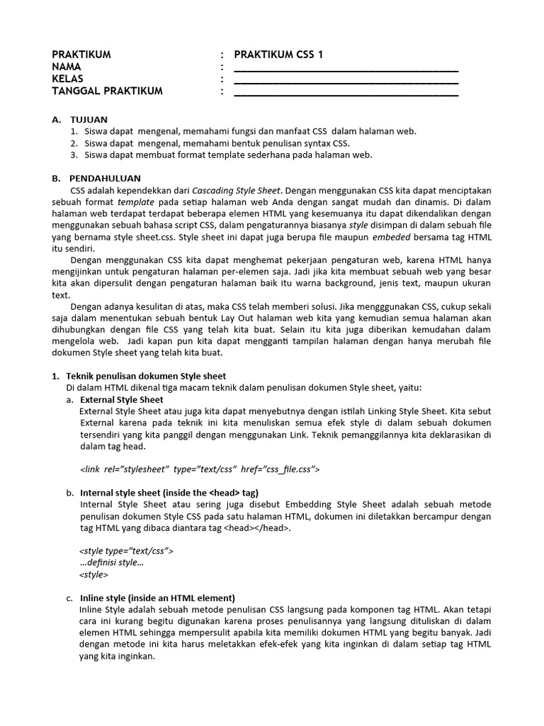Praktikum 1 CSS | PDF | Karier & Perkembangan | Seni