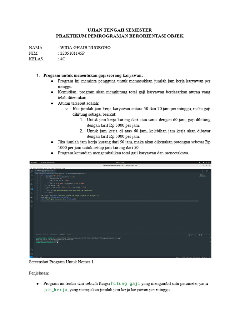 Wida Ghaib Nugroho - 2205101145p (Uts Praktikum Pbo) | PDF | Pengelolaan Keuangan & Uang | Komputer