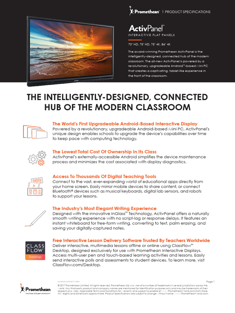 Promethean ActivPanel Data Sheet1 | PDF | Android (Operating System) | Hdmi