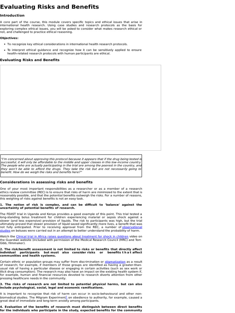 Evaluating Risks and Benefits v2 | PDF | Risk | Informed Consent