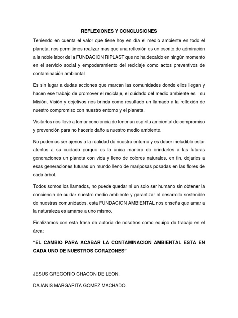 Reflexiones y Conclusiones | PDF