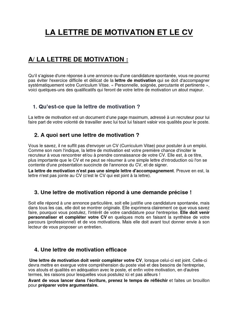 Rédiger une Lettre de Motivation Efficace | PDF | Motivation | Motivant