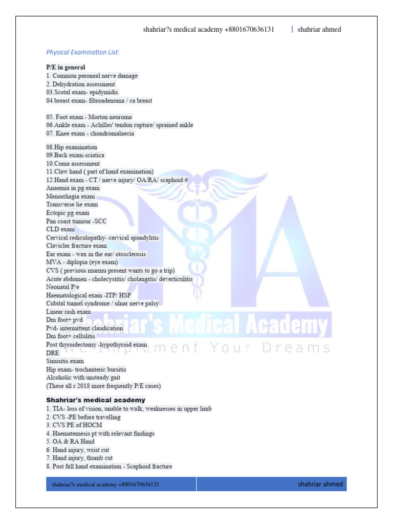 PE_ Physical Examination List | PDF | Musculoskeletal System | Diseases ...
