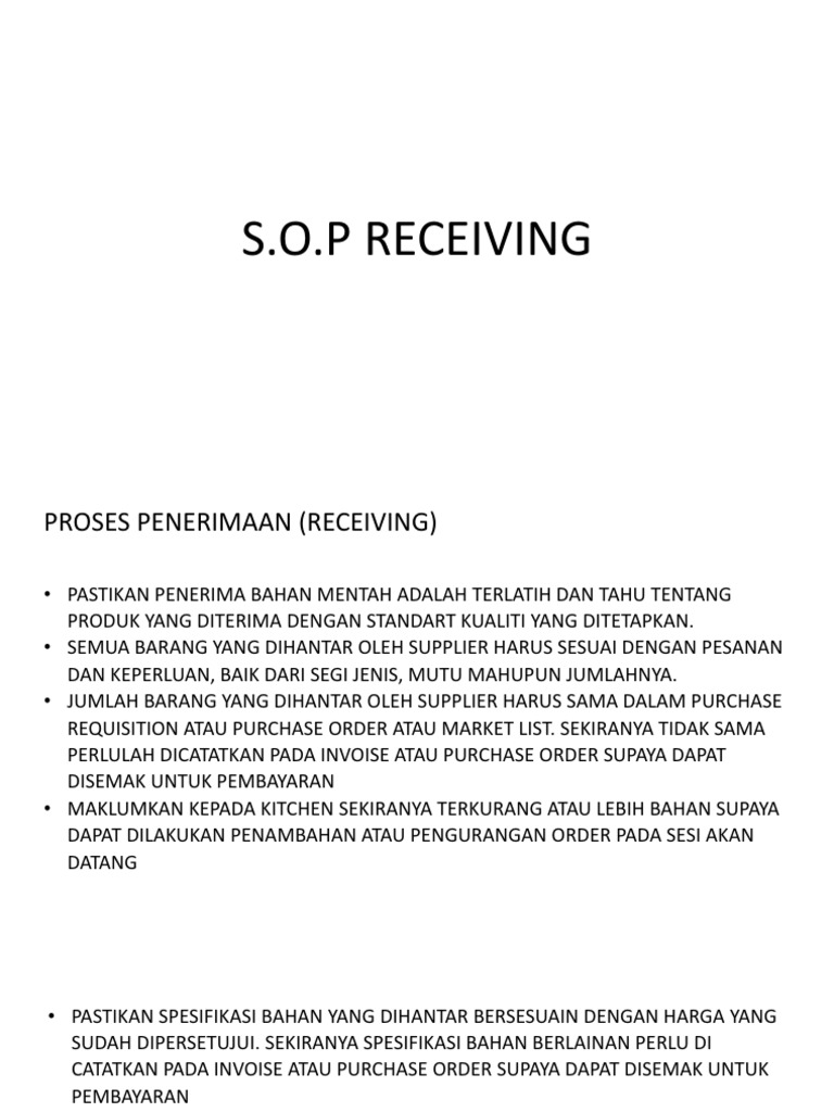 Sop Dalam Resto Receiving | PDF
