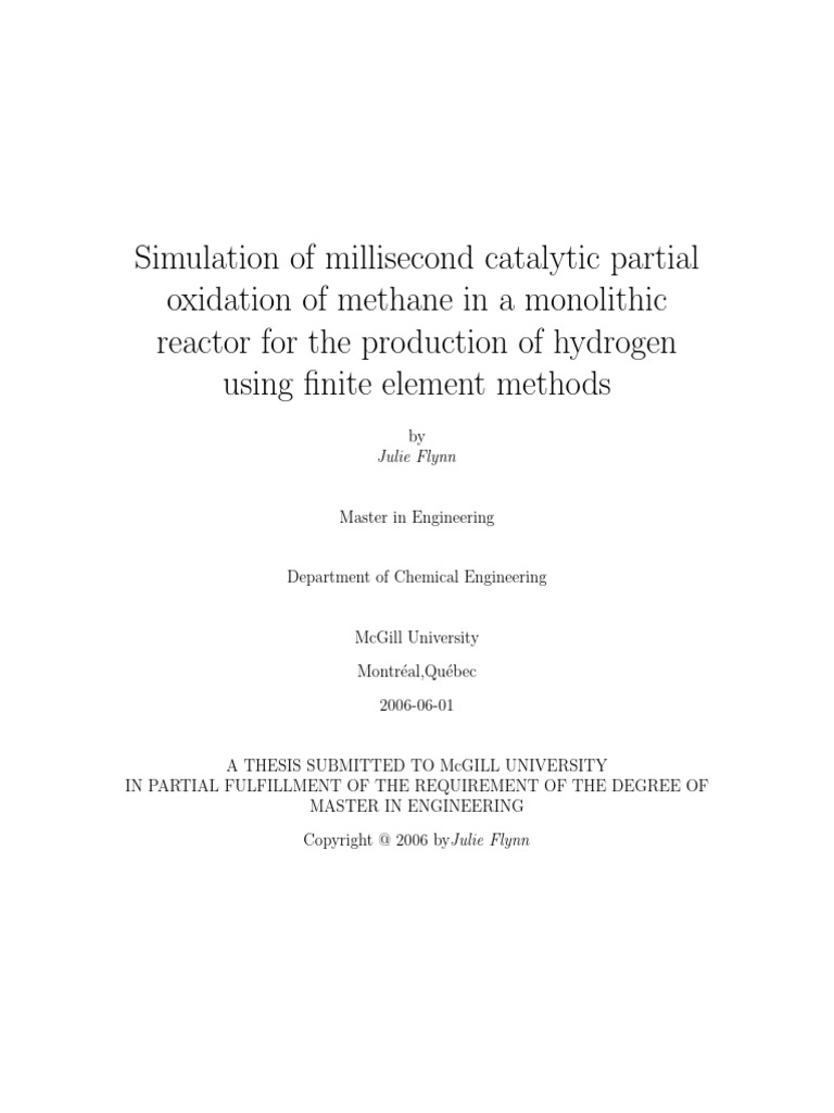 Thesis Simulation of Millisecond Catalytic Partial Oxydation of Methane ... Thesis Simulation of Millisecond Catalytic Partial Oxydation of Methane ...