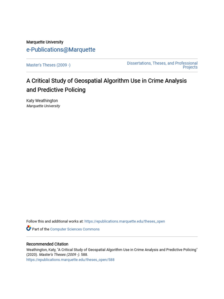 A Critical Study of Geospatial Algorithm Use in Crime Analysis An | PDF | Cluster Analysis ...