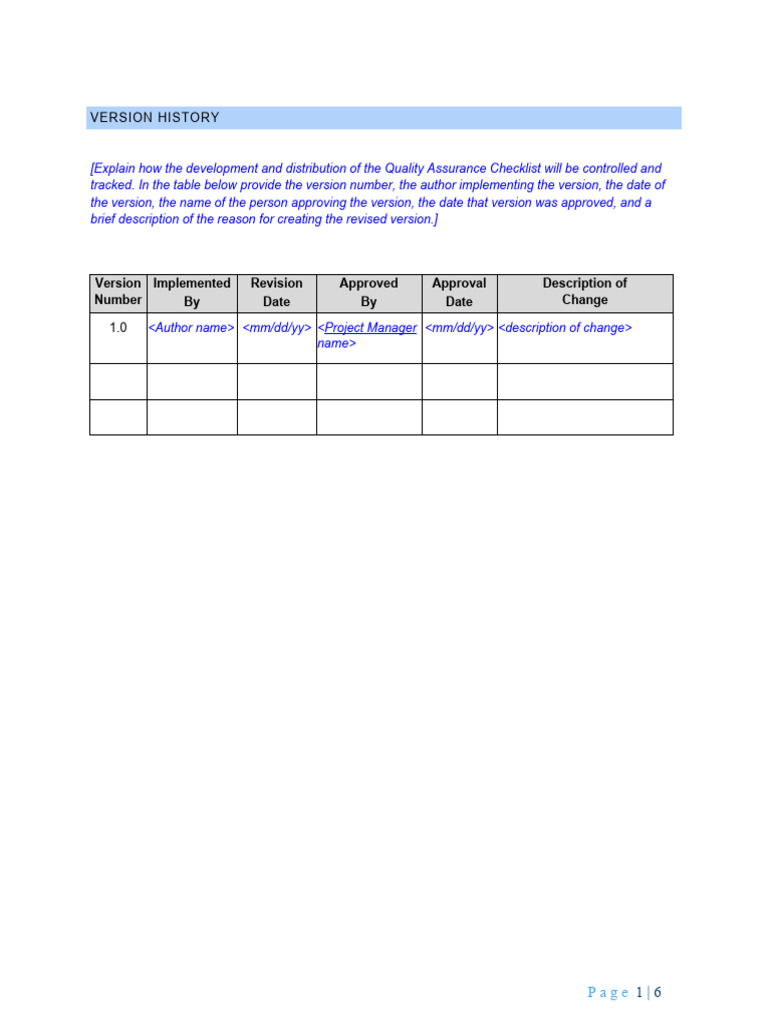 Quality Assurance Checklist Pdf Project Management Business