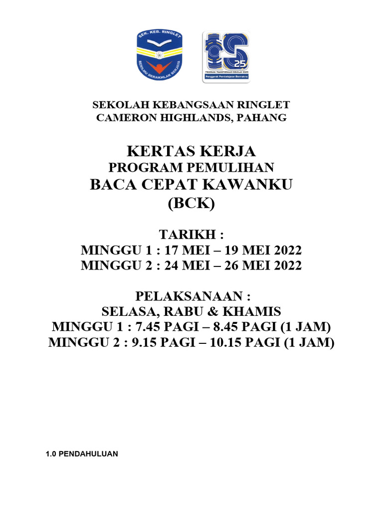 KERTAS KERJA BCK 2022 | PDF