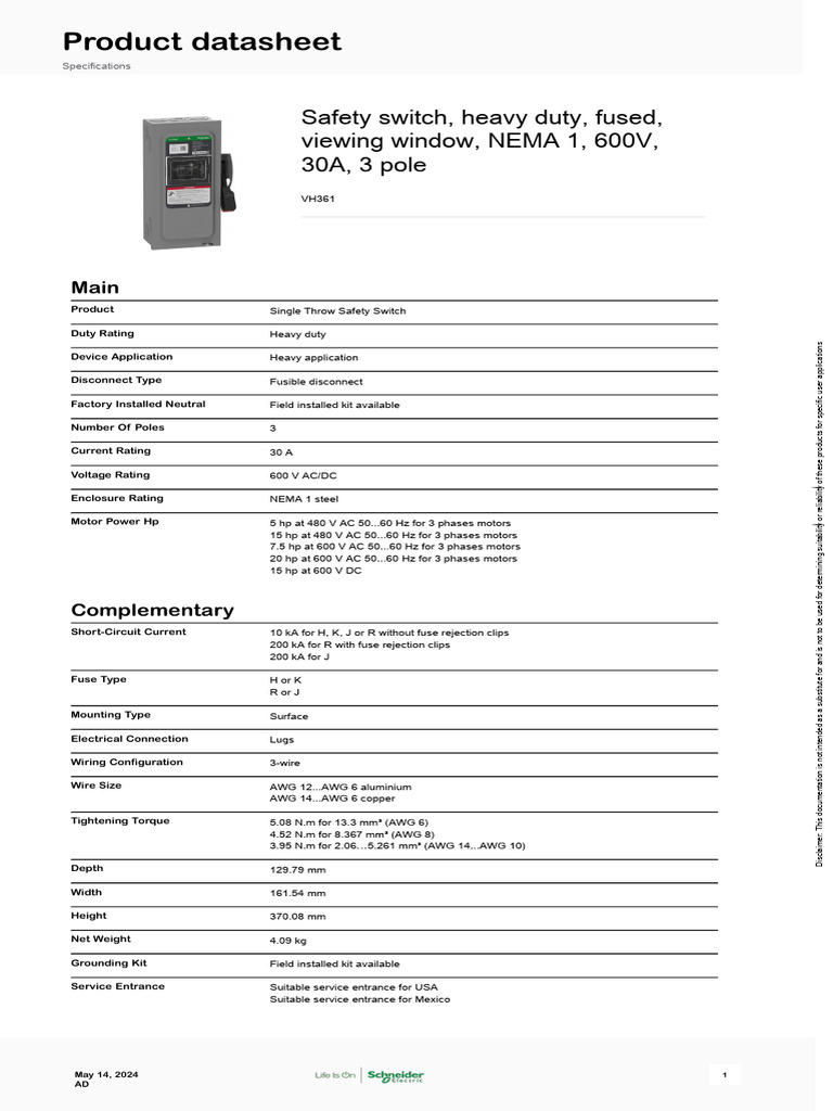 Schneider Electric - Heavy-Duty-Safety-Switch - VH361 | PDF | Fuse ...