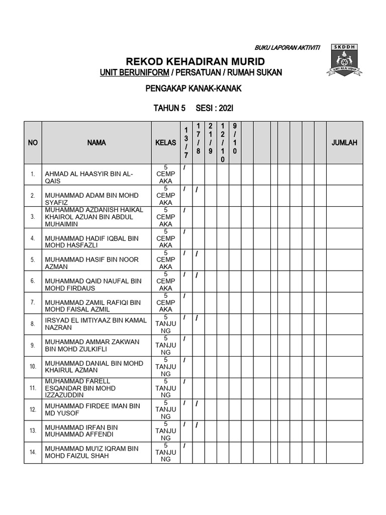Kehadiran Pengakap Tahun 5 SKDDH 2021 | PDF