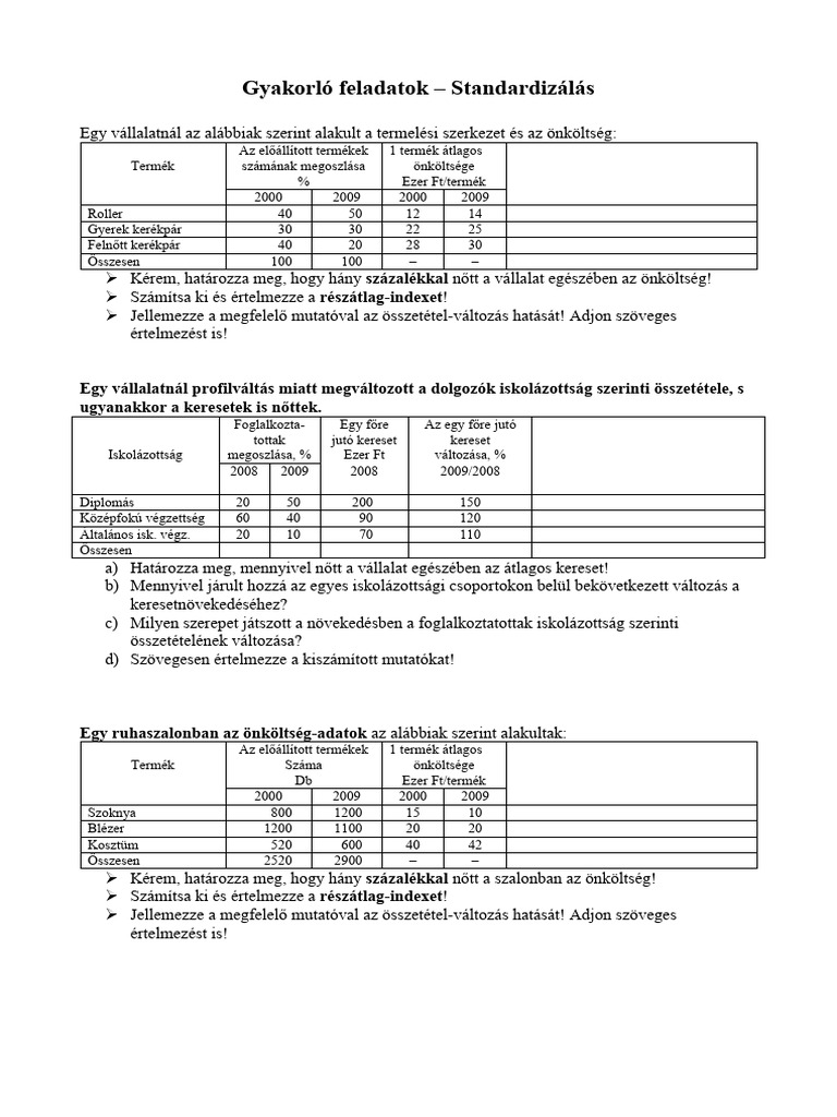 Gyakorló Feladatok Standardizálás | PDF