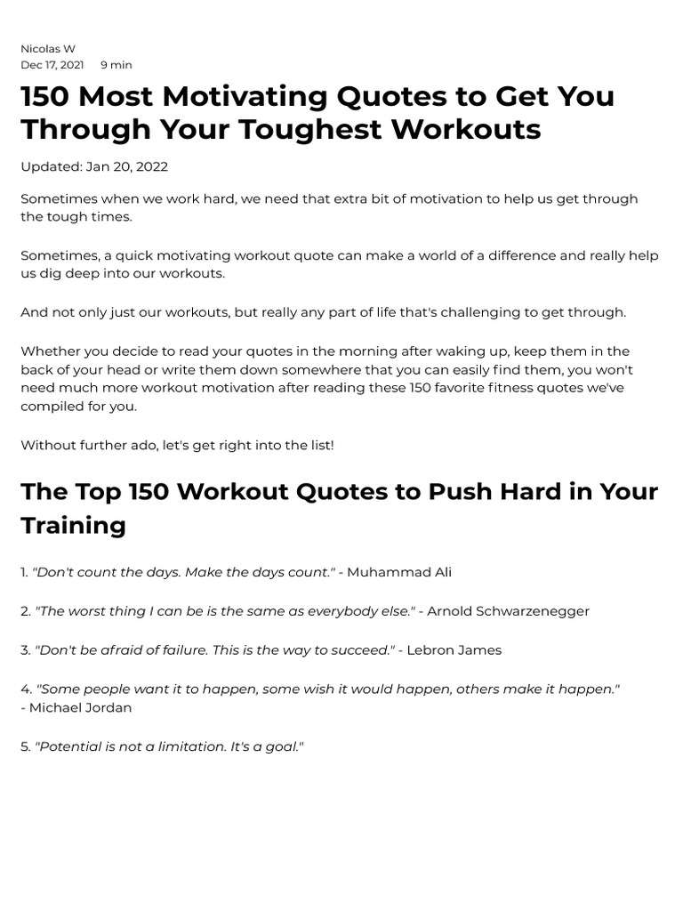 CRUSH Your Workouts With These 150 Motivational Q | PDF