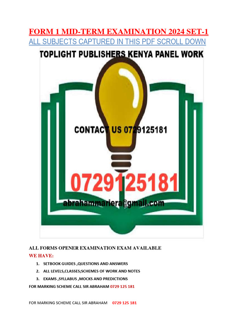 FORM 1 MID-TERM EXAMINATION 2024 SET-1 | PDF