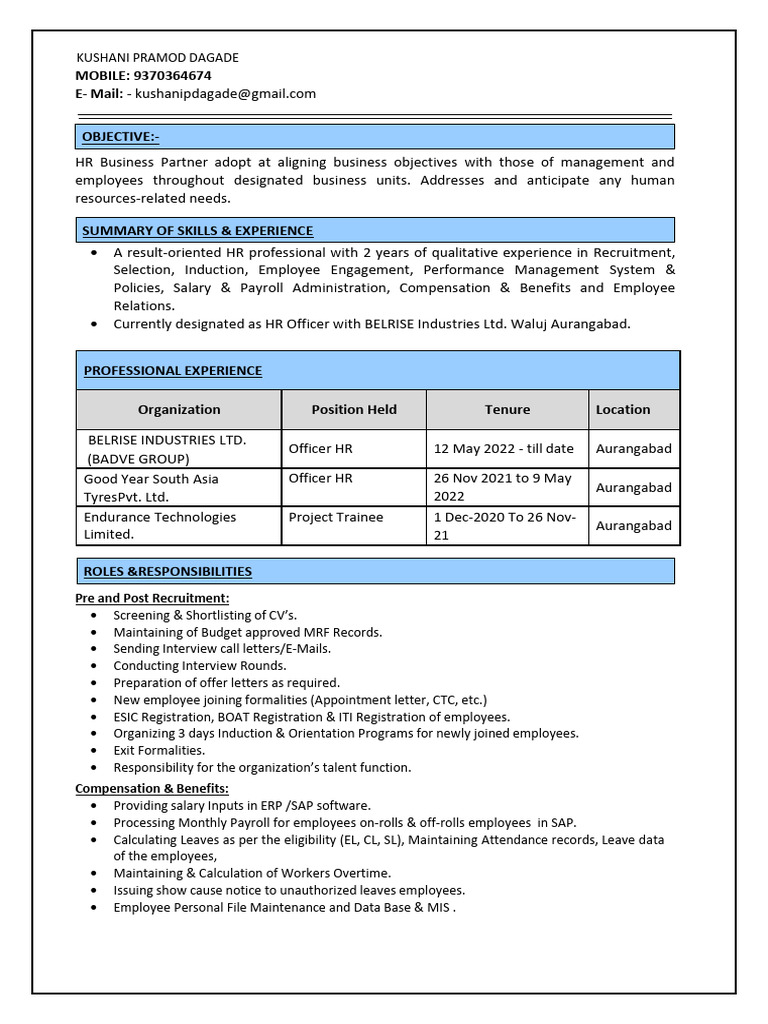 Naukri KushaniDagade (2y 0m) | PDF | Human Resource Management | Employment
