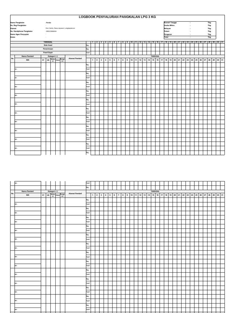 Form Log Book Pangkalan LPG 3 Kg Rev. 30 12 23 (1) (1) | PDF