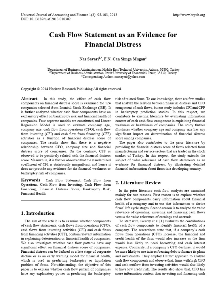 13 - Cash Flow Statement As An Evidence For Financial Distress | PDF | Investing | Stocks