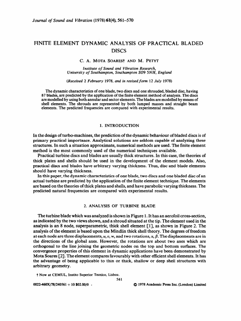 [1978] Finite element dynamic analysis of practical bladed discs | Download Free PDF | Finite ...