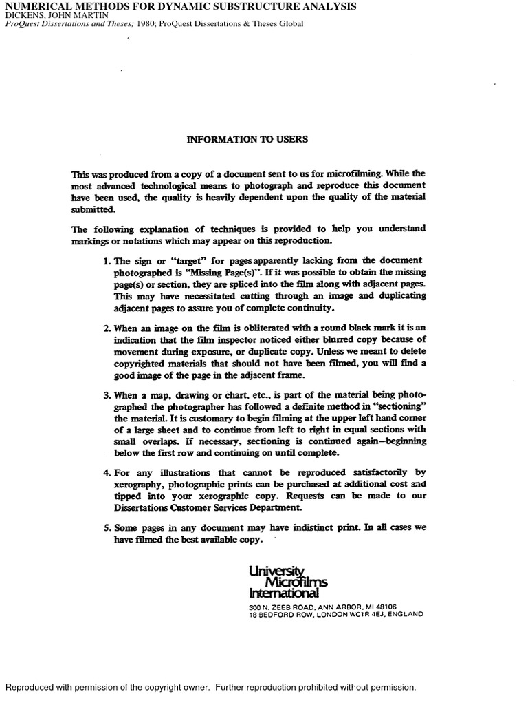 (1980) Numerical Methods For Dynamic Substructure Analysis | PDF | Copyright | Reproduction
