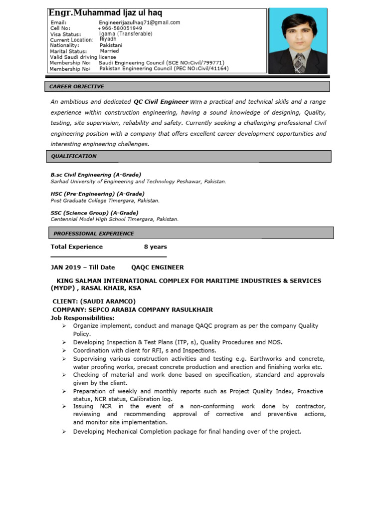 Ejaz CV | PDF | Saudi Arabia | Engineering