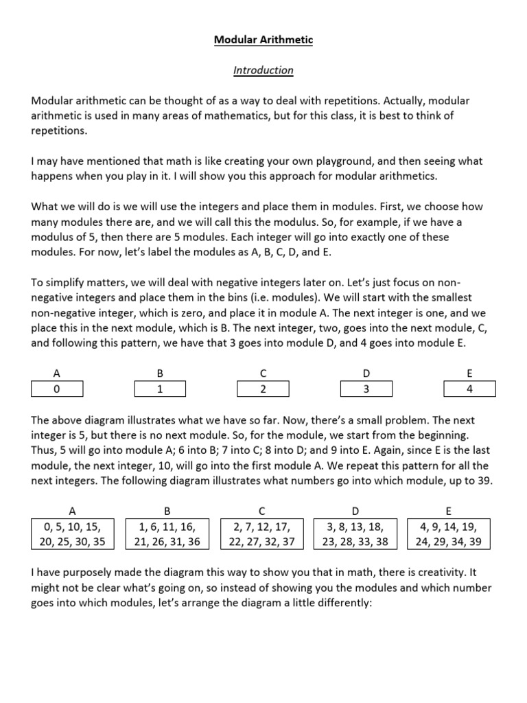 Modular Arithmetic Notes | Download Free PDF | Division (Mathematics ...
