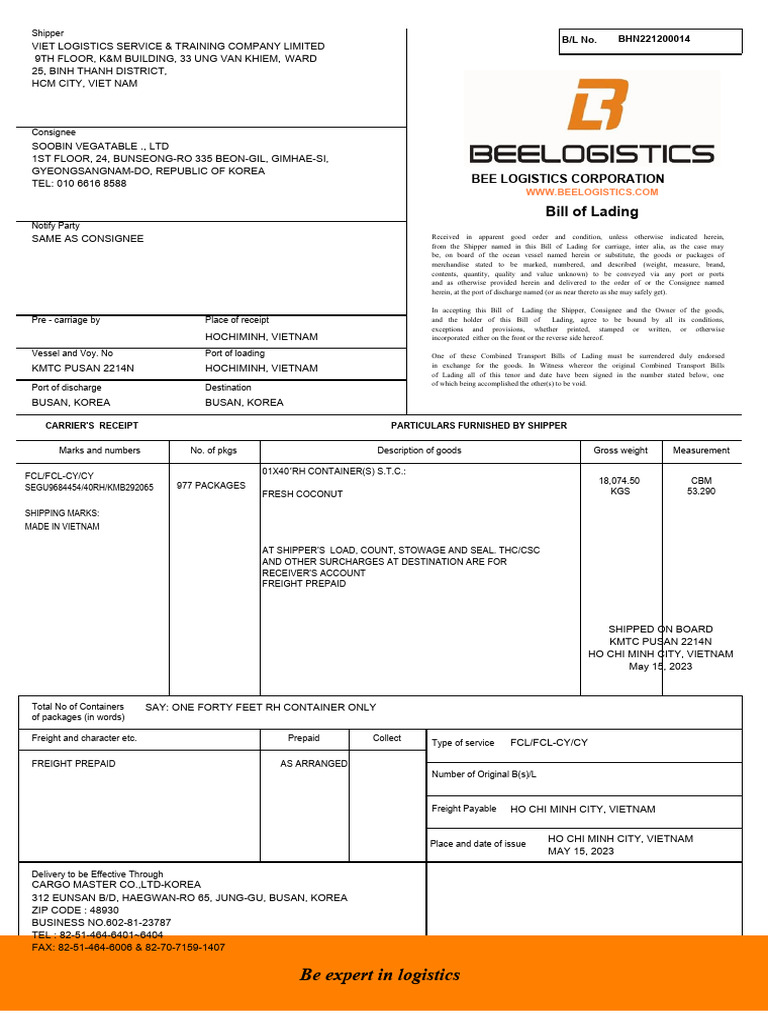 BILL | PDF | Cargo | Bill Of Lading