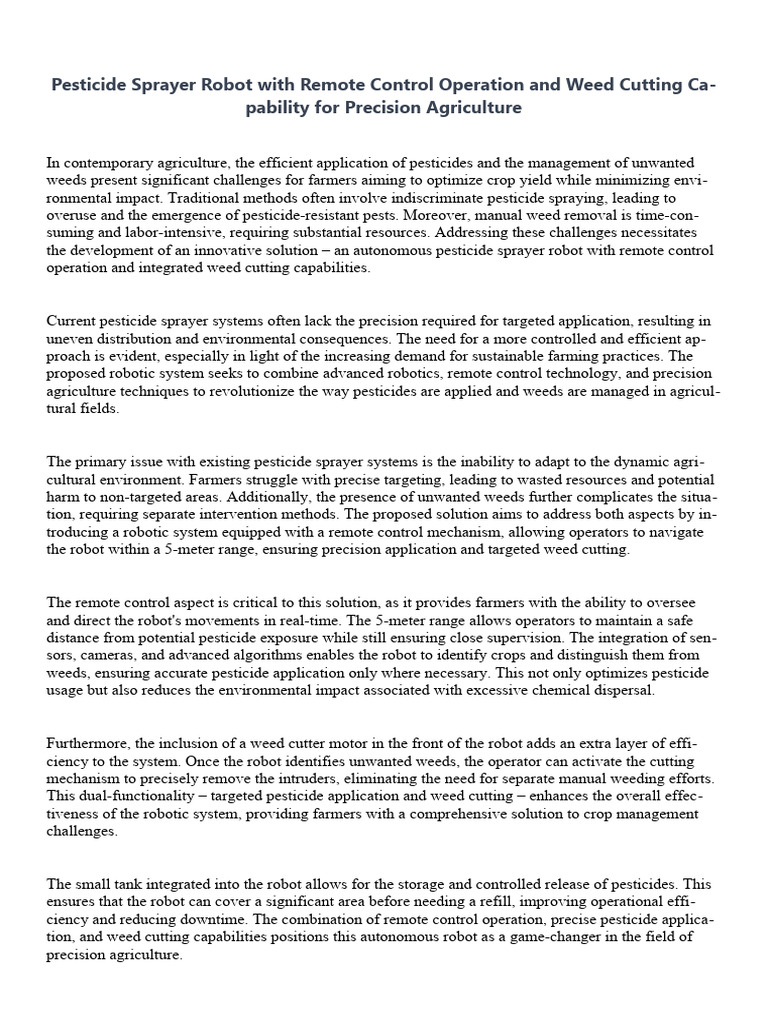 Pesticide Sprayer Robot With Remote Control Operation and Weed Cutting ...