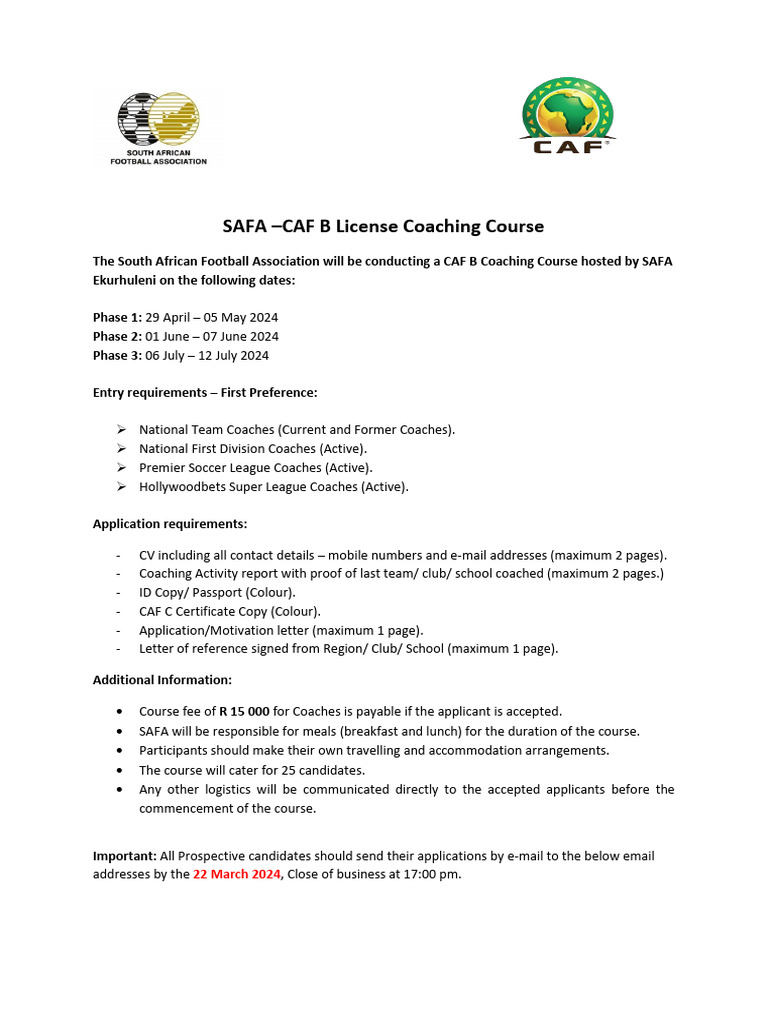 SAFA CAF B License Advertisement 2024 002 | PDF | Career & Growth | Finance & Money Management