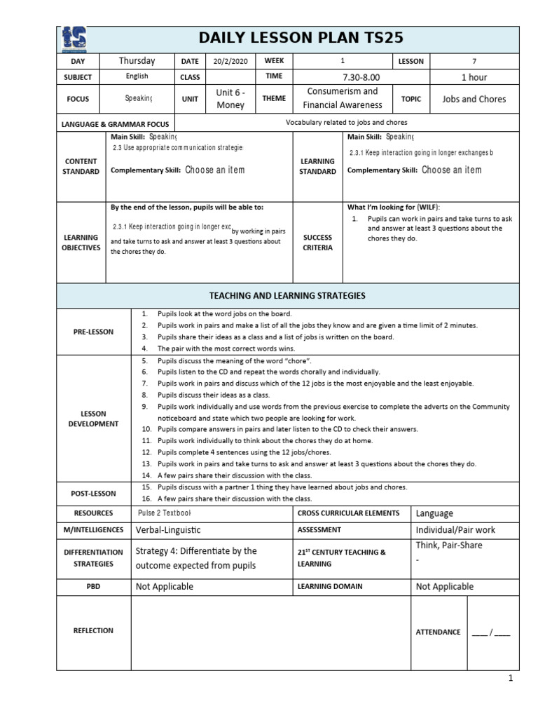 Form 2 Lesson 7 Speaking | PDF | Lesson Plan | Learning