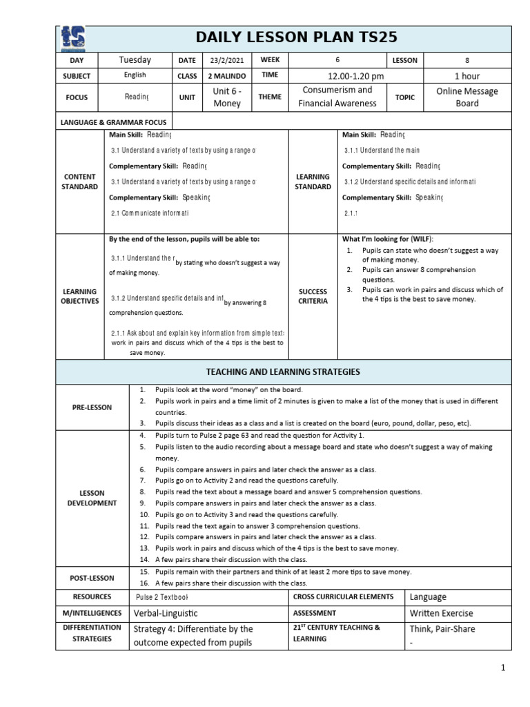 Form 2 Lesson 8 Reading | Download Free PDF | Reading Comprehension ...