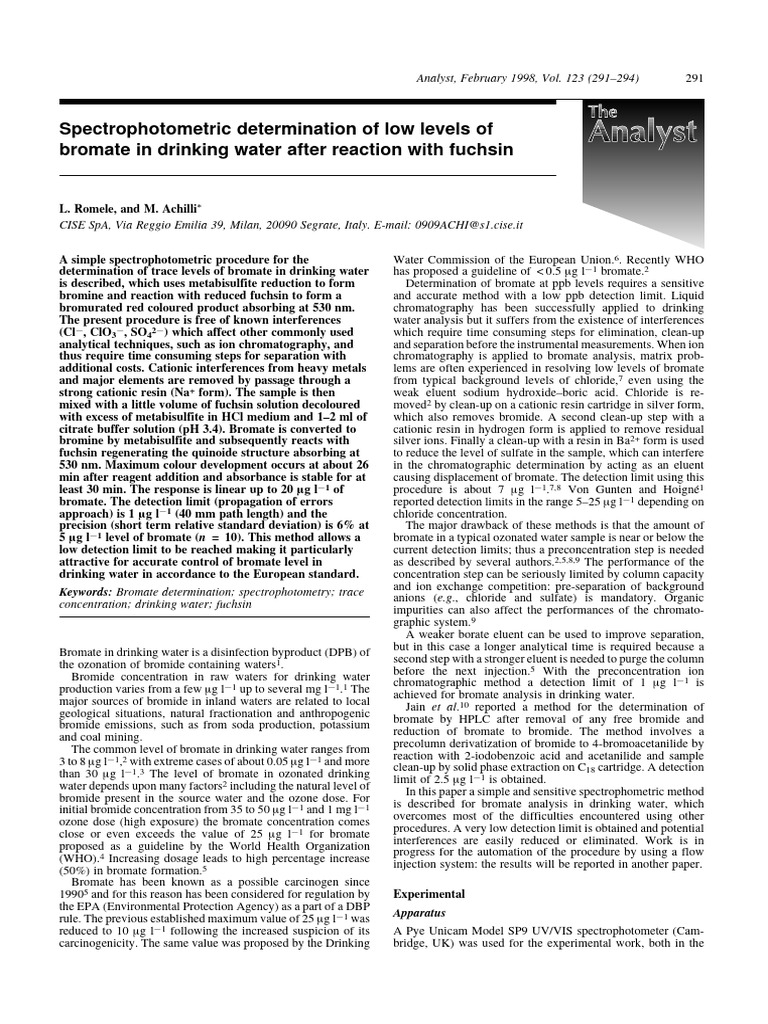 Spectrophotometric Bromate Detection in Water | PDF | Detection Limit ...