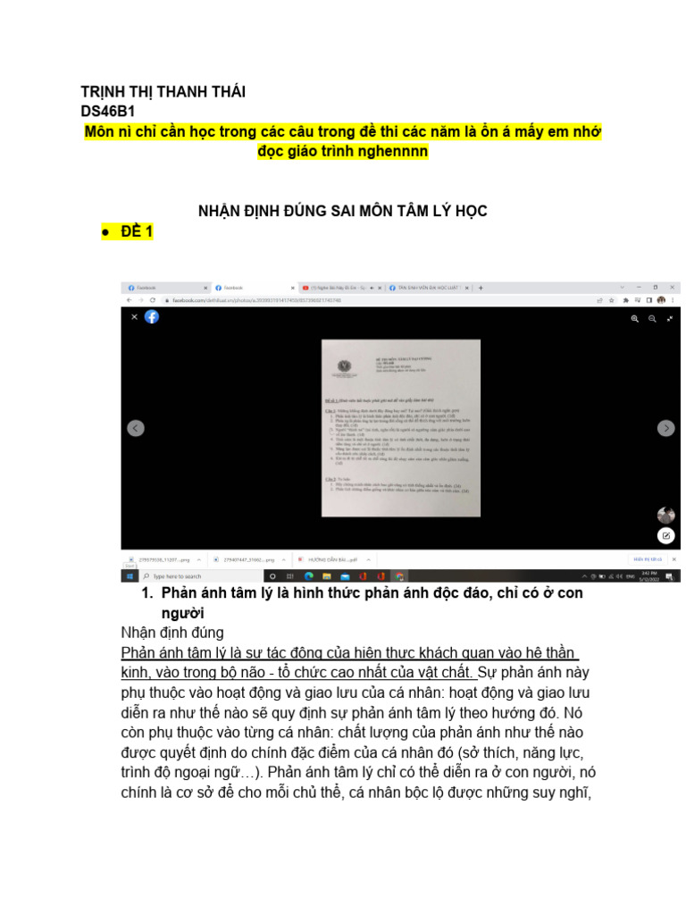 Nhận định môn TLH | PDF