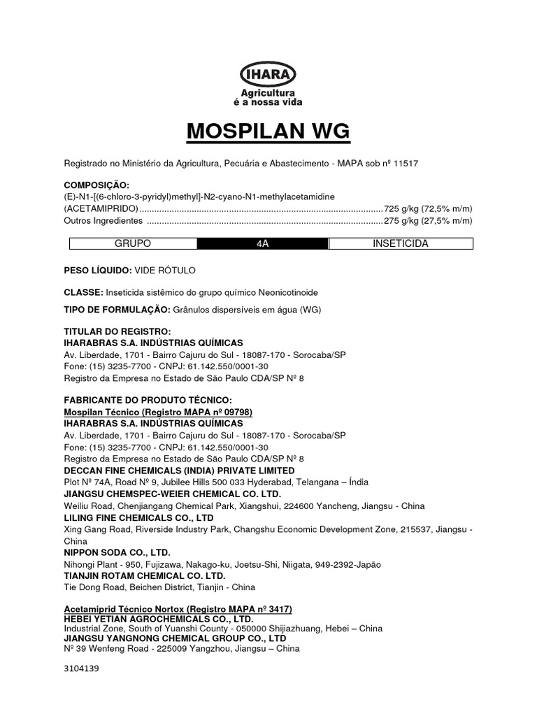 Inseticida Mospilan WG: Uso e Recomendações | PDF | Inseticida ...