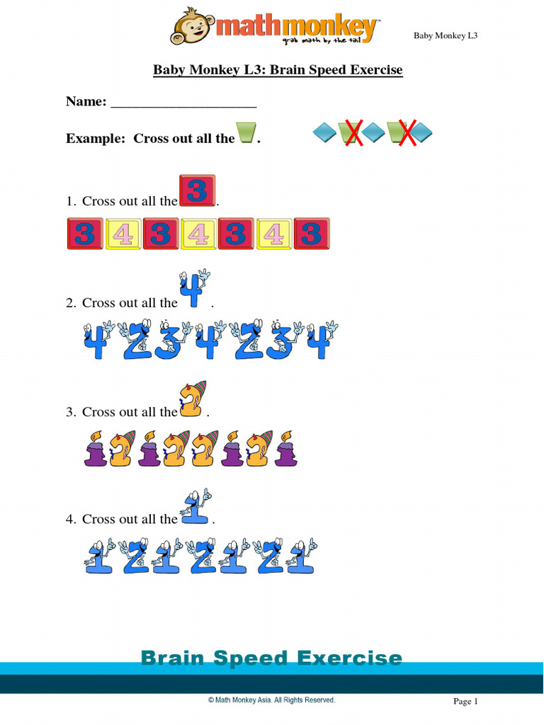 Baby Monkey L3: Brain Speed Exercise Name: - Example: Cross Out All The ...