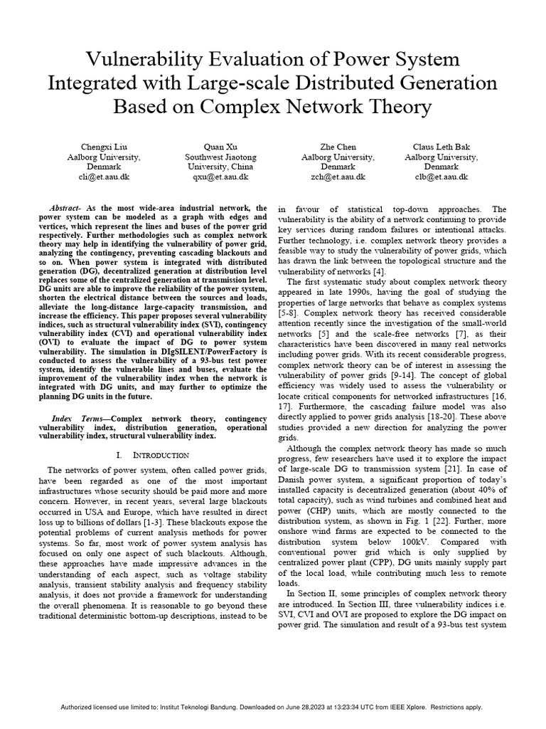 Vulnerability Evaluation Of Power System Integrated With Large Scale Distributed Generation