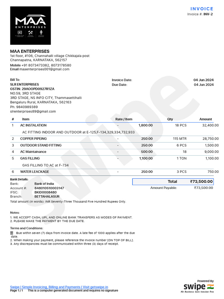 Inv-2 - SLR Enterprises | PDF | Payments | Service Industries