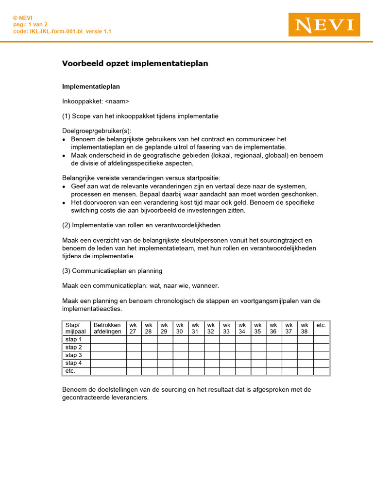 NEVI implementatie plan voorbeeld | PDF
