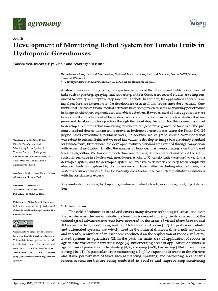 1 Development of Monitoring Robot System for Tomato | Download Free PDF | Rgb Color Model | Deep ...