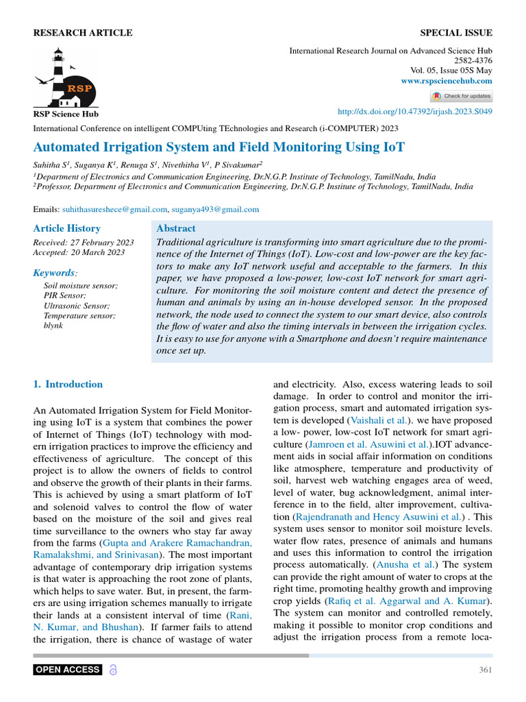 1 Automated Irrigation System and Field Monitoring Using IoT | PDF | Relay | Internet Of Things