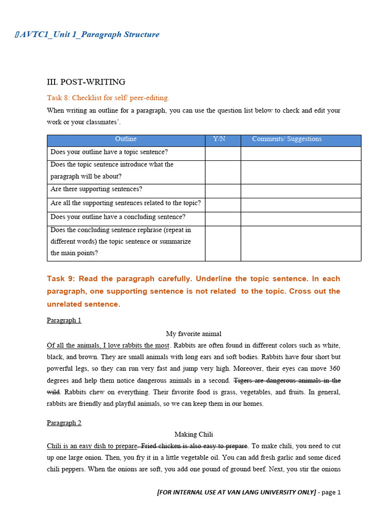 (Official) AVTC1 - Unit 1 - Paragraph Structure | PDF | Foods | Cuisine