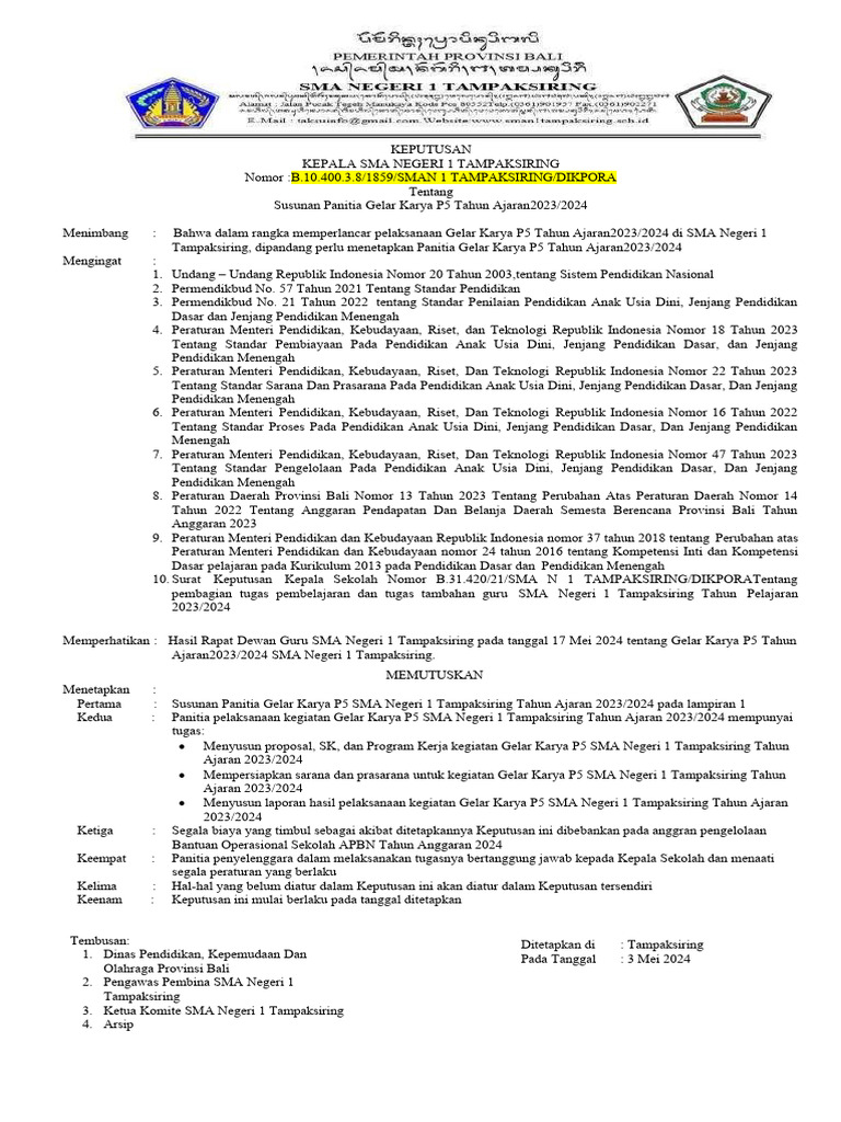 Sk Panitia Gelar Karya p5 2023-2024 | PDF