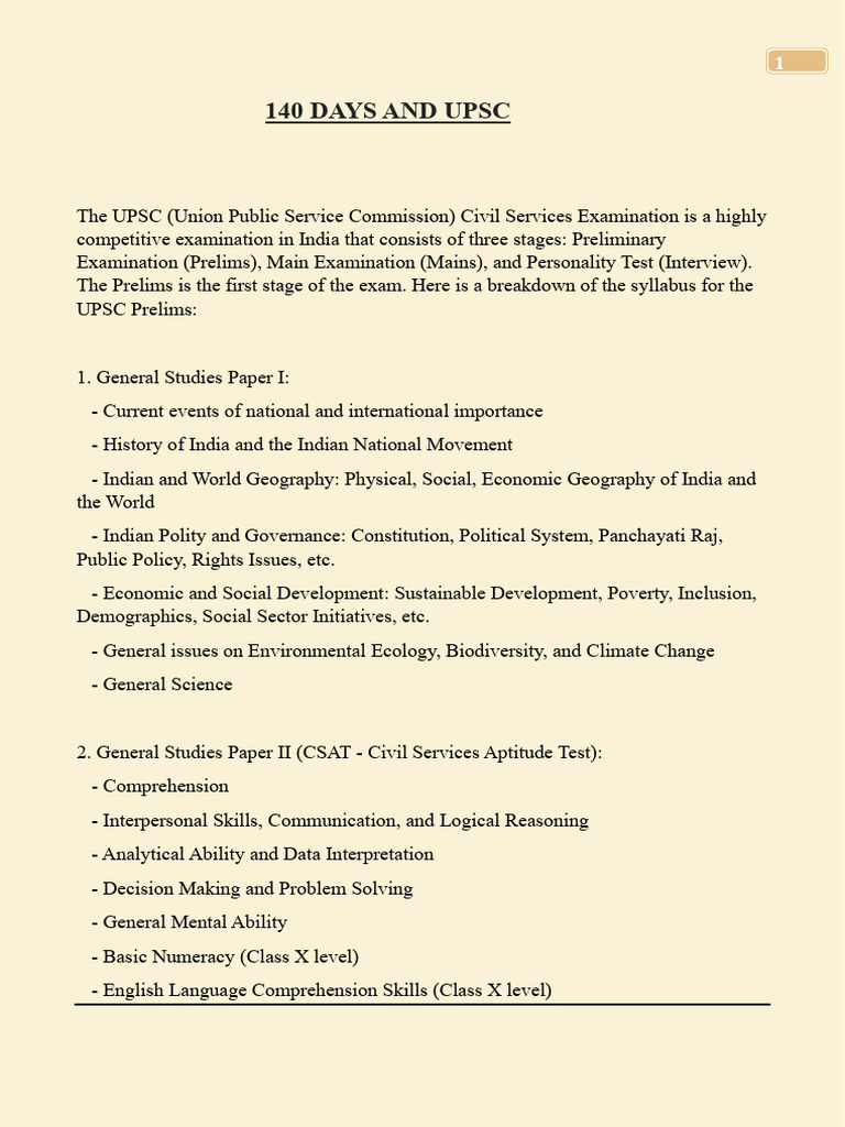 140 Days and Upsc | PDF