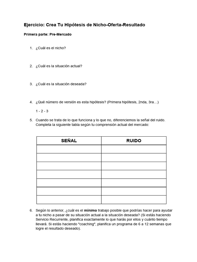 Ejercicio - Crea Tu Hipótesis de Nicho-Oferta-Resultado | PDF ...
