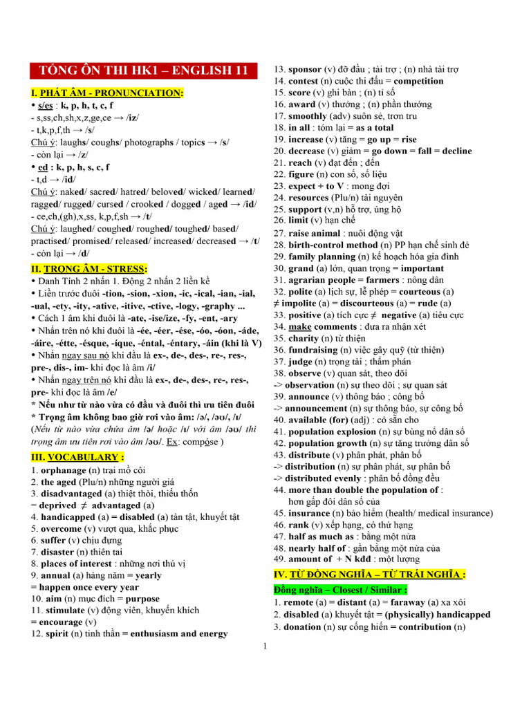 English 11 - Tổng Ôn Thi HK1 - Shared | PDF