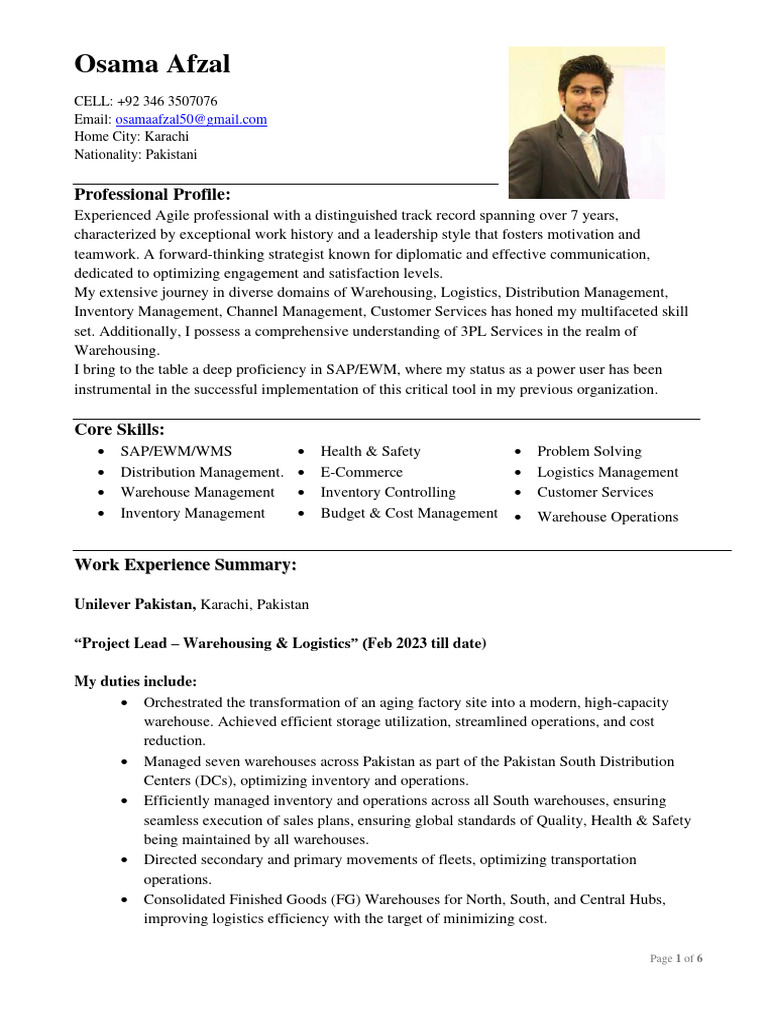 Resume - Osama Afzal | PDF | Warehouse | Logistics