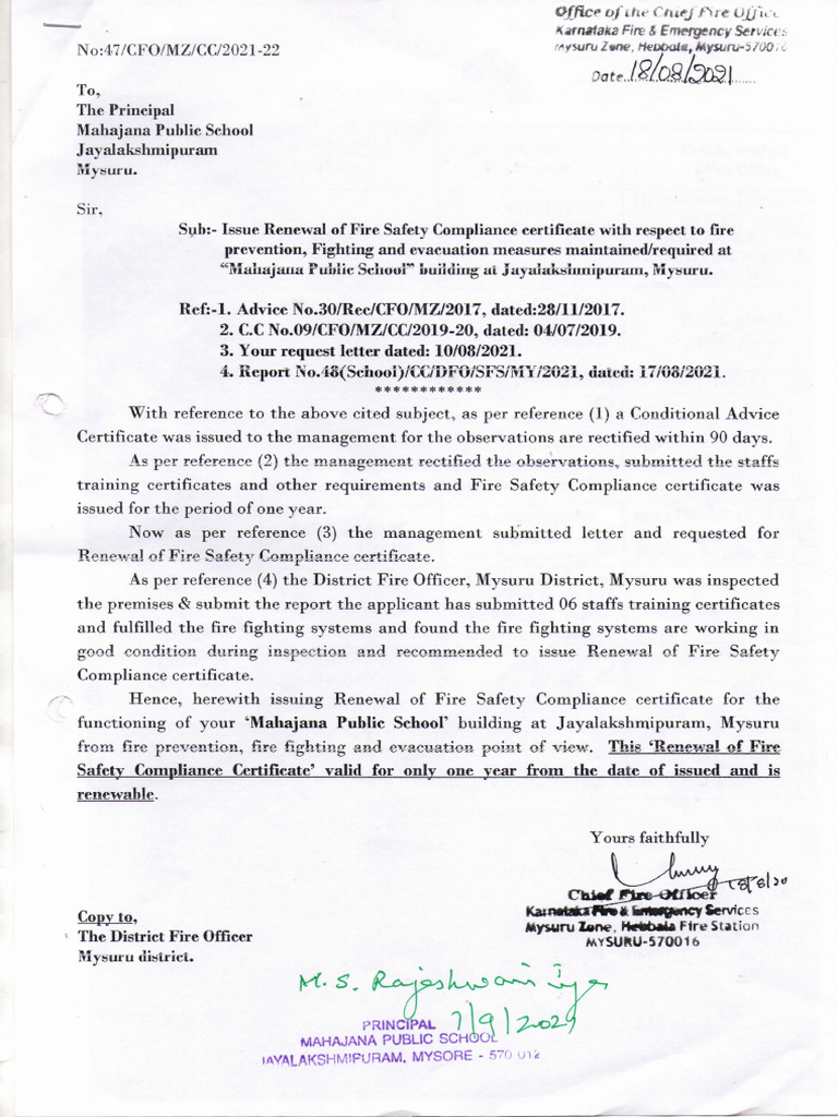 Fire Safety Certificate | PDF