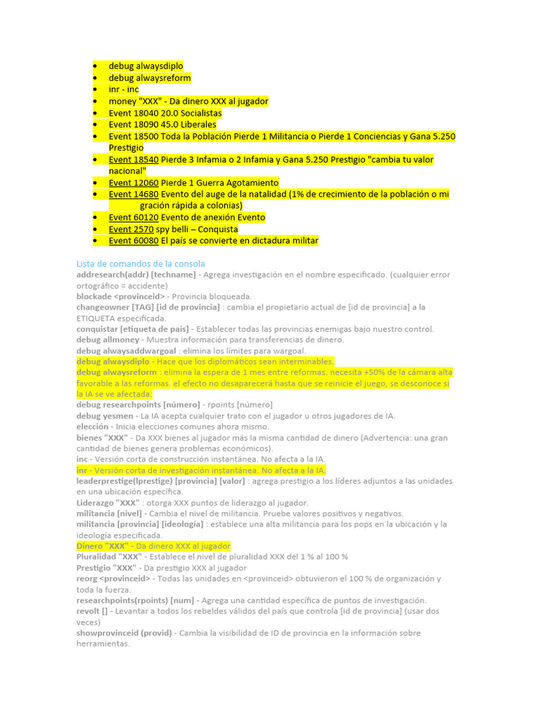 Victoria 2 - Comandos | PDF | Ciencias Políticas | Economias