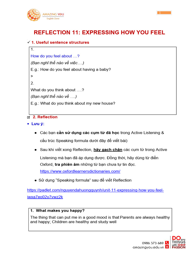 VB - Reflection 11 - Expressing How You Feel | PDF