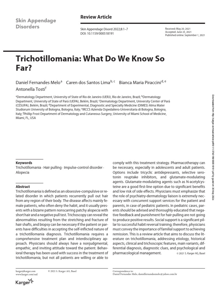 Trichotilomania, what do we know so far | Download Free PDF ...