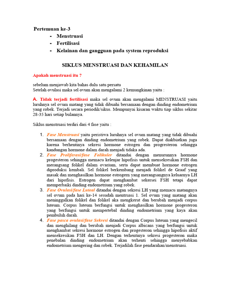 Bahan Ajar Pertemuan Ke-3 Sistem Reproduksi | PDF